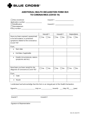 Fillable Online on bluecross Additionnal health declaration form due to ...