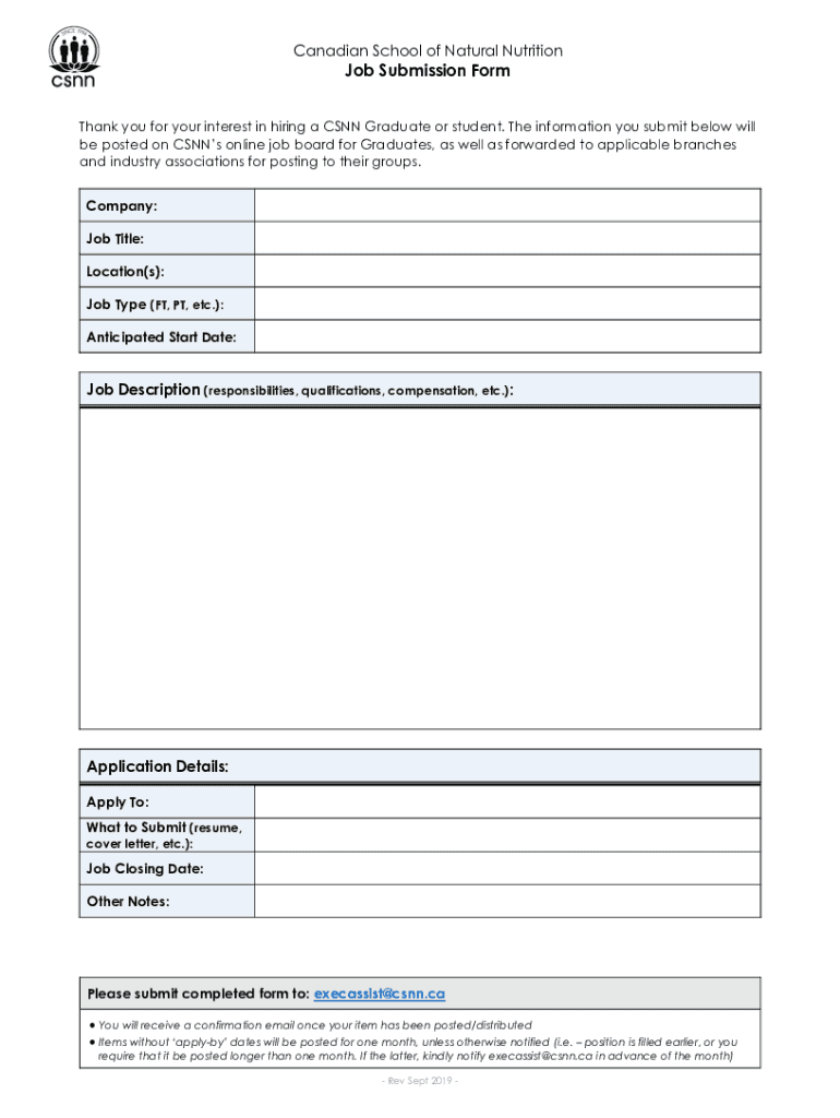 Fillable Online CSNN Job Submission Form Fax Email Print - pdfFiller