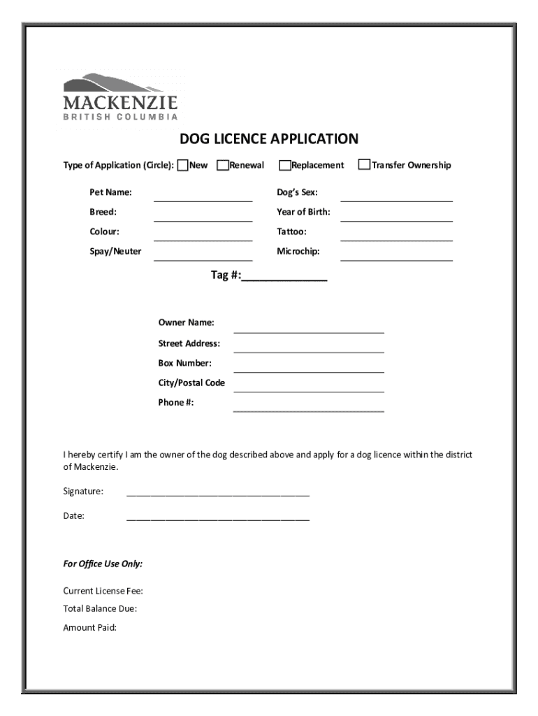 Fillable Online DOG LICENCE RENEWAL Fax Email Print - pdfFiller