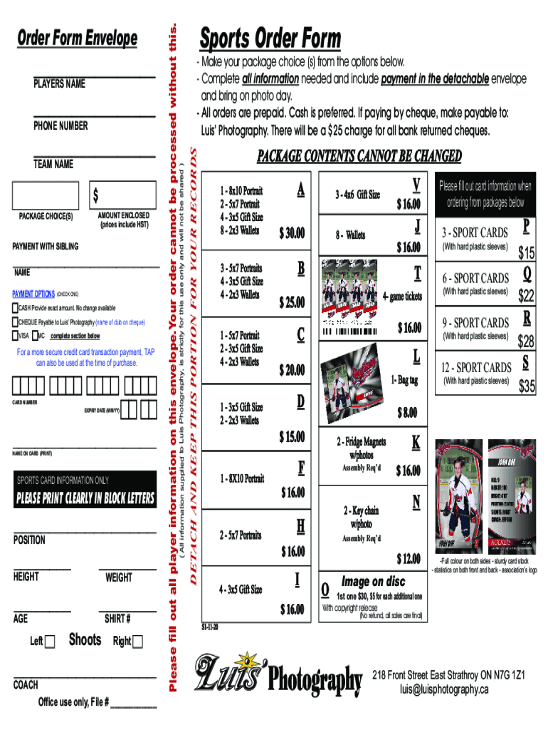 Fillable Online Order Form Envelope Sports Order Form Fax Email Print ...