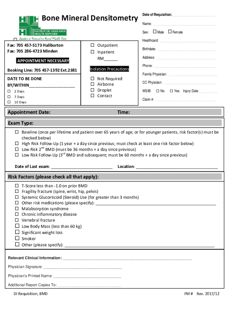 Fillable Online Bone Mineral Densitometry Fax Email Print - pdfFiller