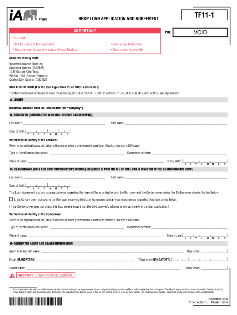 Fillable Online TF11-1ARRSP Loan Application and Agreement. RRSP Loan ...