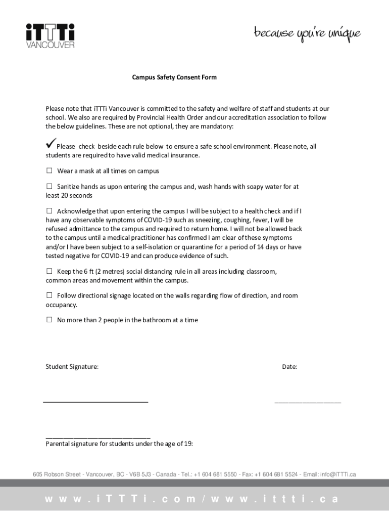 Fillable Online Campus Safety Consent Form - iTTTi Vancouver Fax Email ...