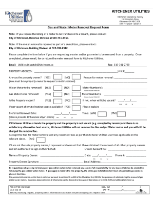 Fillable Online Gas and Water Meter Removal Request Form. Gas and Water ...