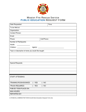 Fillable Online Mission Fire Rescue Service PUBLIC EDUCATION REQUEST ...