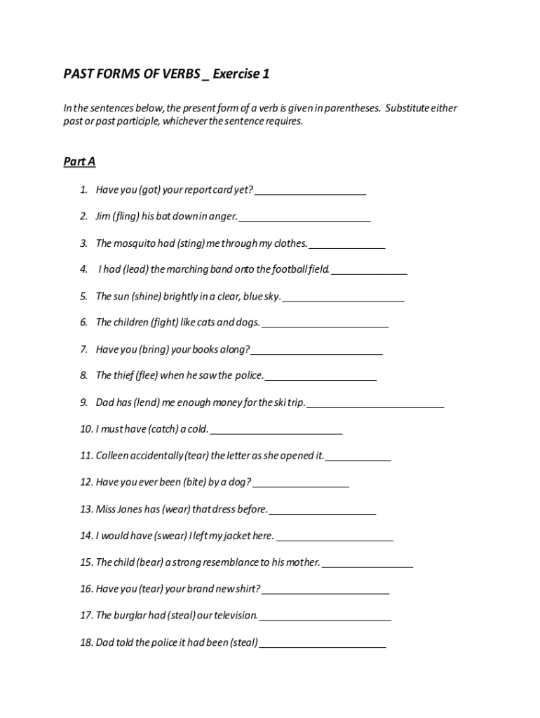 Fillable Online Past Form Of Verb To Be Learning English Online Fax