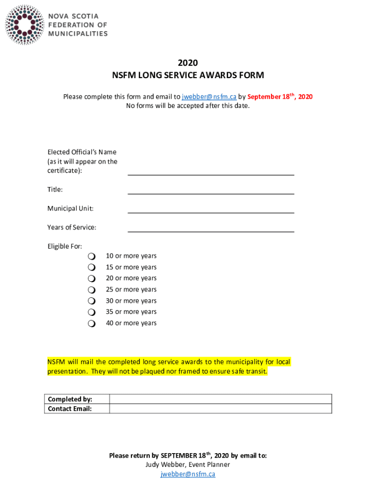 Fillable Online LONG SERVICE AWARDS FORM Fax Email Print - pdfFiller