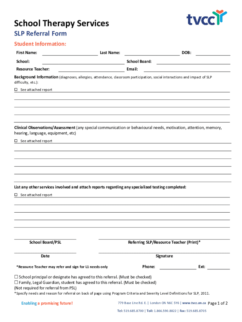 Fillable Online SLP Referral Form. SLP Referral Form Fax Email Print ...