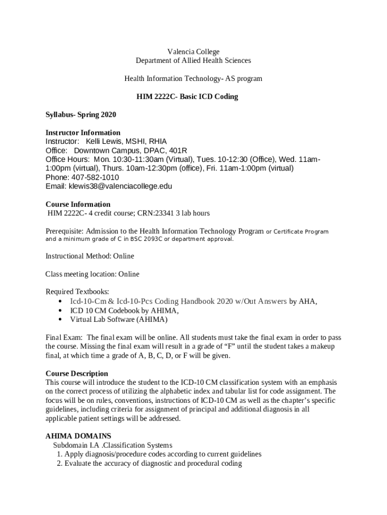 HIM 2222C- Basic ICD Coding Doc Template | pdfFiller