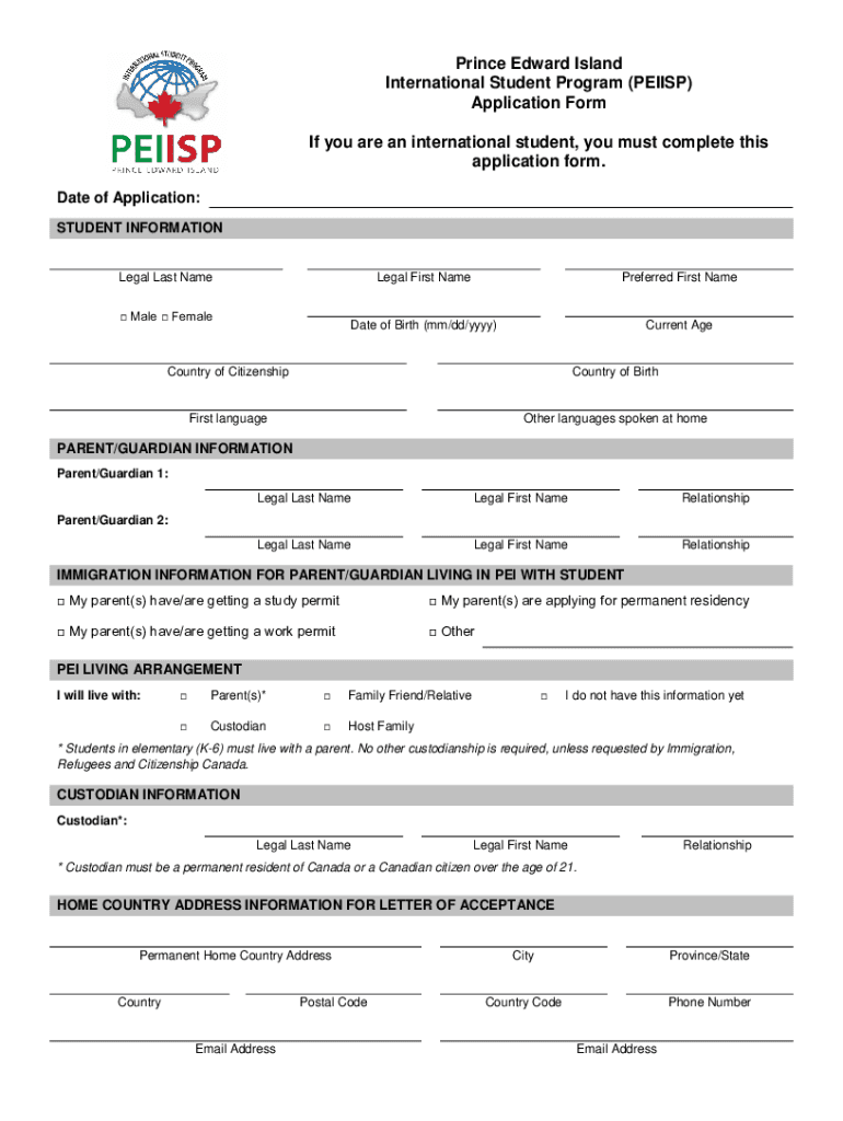 Fillable Online Application Process for the PEI International Student ...