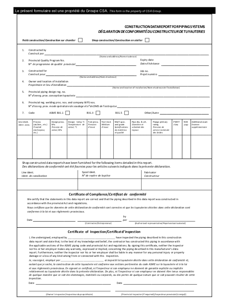 Fillable Online Dclaration de conformit du constructeur de tuyauteries. Ce formulaire sadresse ...