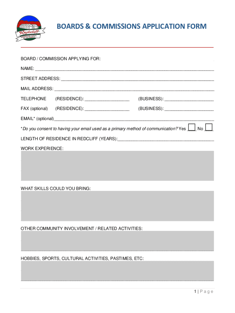 Fillable Online City Board And Commission Application Fax Email Print ...