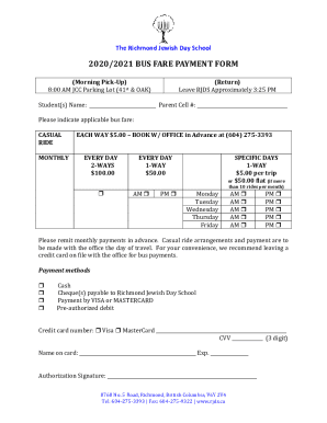 Fillable Online 20/2021 BUS FARE PAYMENT FORM - rjds.ca Fax Email Print ...
