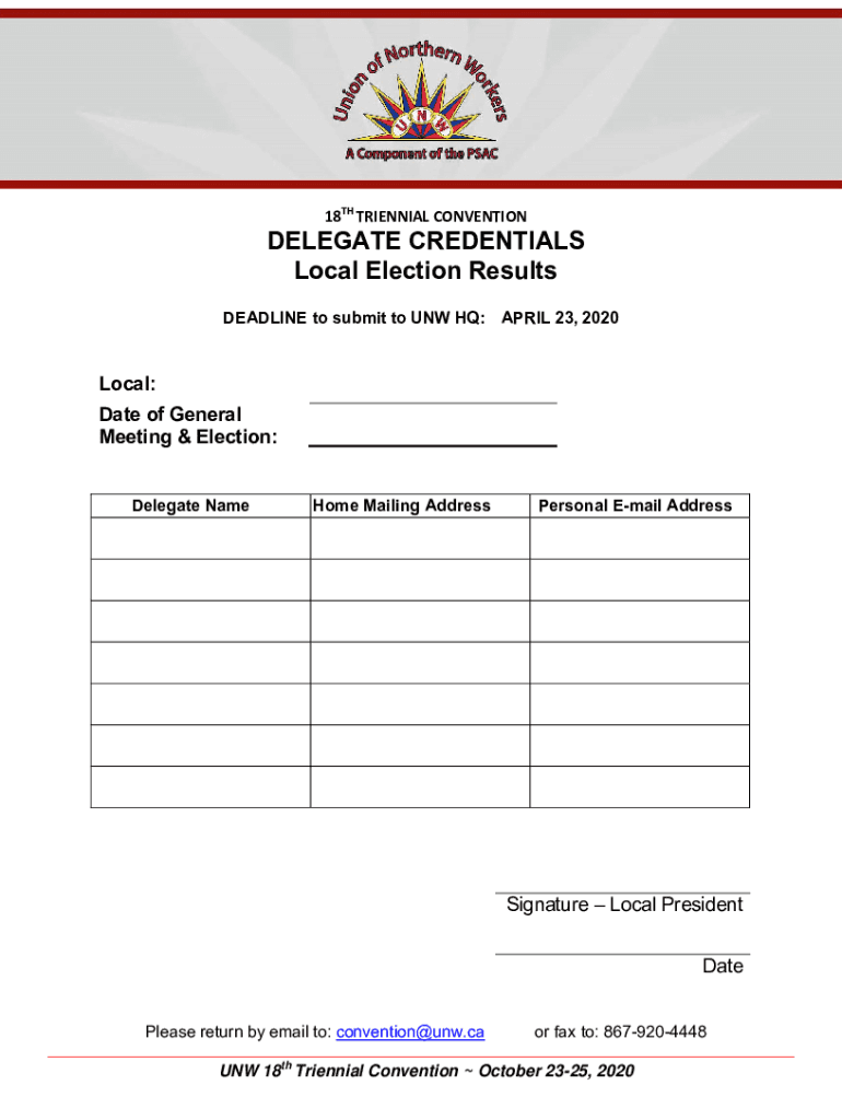 Fillable Online 2020 Delegate Credentials Form Fax Email Print - pdfFiller