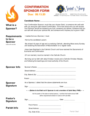 Fillable Online Sponsor Form - Saint Mary Catholic Church Fax Email ...