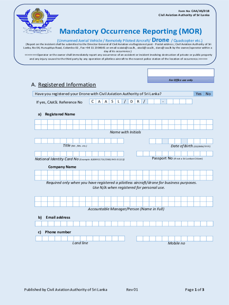 Fillable Online Mandatory Occurrence Reporting (MOR) - Civil Aviation ...