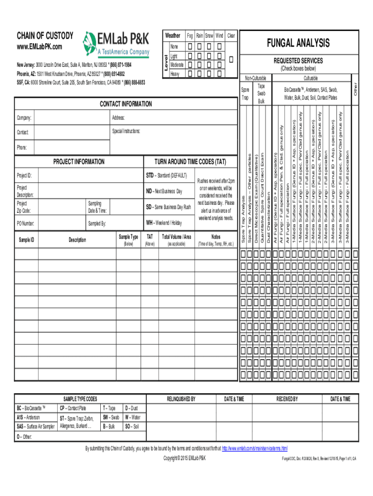 Fillable Online PDF EMLab P&K Chain of Custody Fax Email Print - pdfFiller