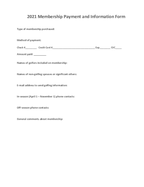 Fillable Online 2021 Membership Payment and Information Form Fax Email ...
