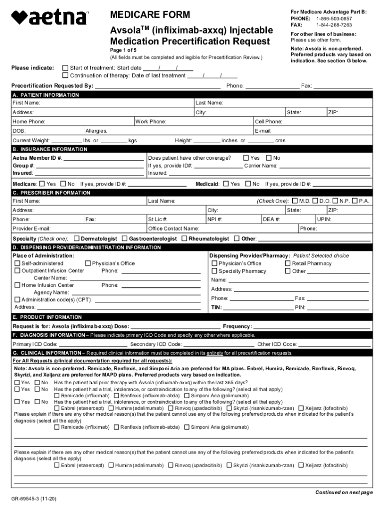 Fillable Online Aetna Rx - MEDICARE FORM - Avsola (-axxq) Injectable ...