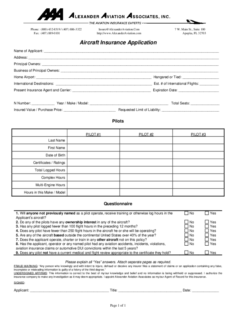 Fillable Online AAA Aircraft Application Single Aircraft.doc Fax Email ...