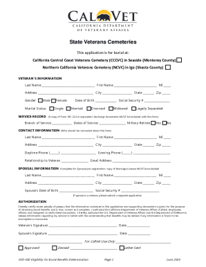 Fillable Online CalVet Veteran Services State Veterans Cemeteries Fax ...