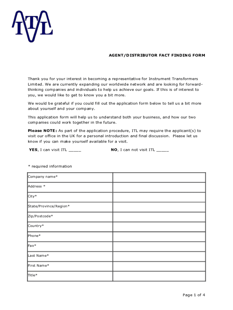 Fillable Online ITL Agency Application Form. Fact Finding Questionnaire ...