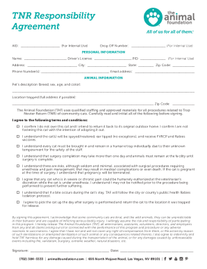Fillable Online TNR Responsibility Agreement - Animal Foundation Fax ...