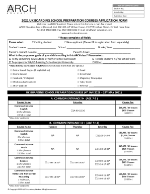 Fillable Online UK BOARDING SCHOOL PREPARATION COURSES APPLICATION FORM ...