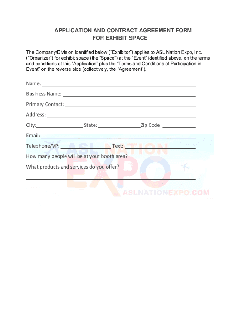 Fillable Online Vendor Registration Application Form - ASL Nation Expo Fax Email Print - pdfFiller