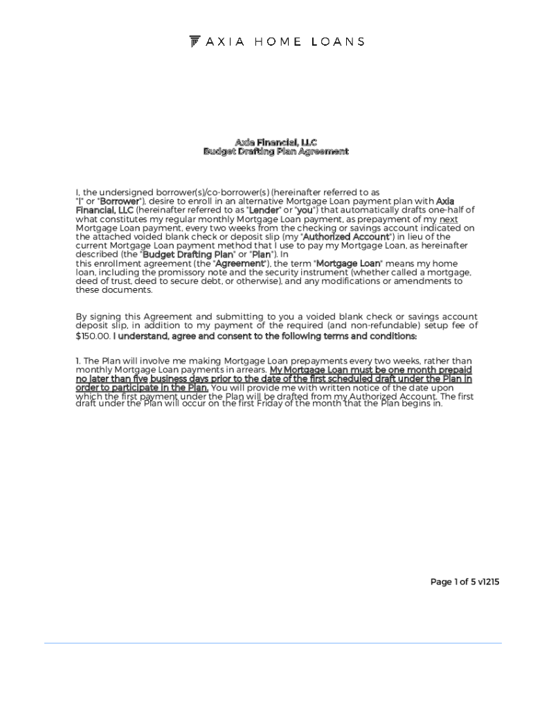 Fillable Online Axia Financial, LLC Budget Drafting Plan Agreement I ...