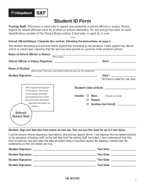Fillable Online SAT Student ID Form. Students who don't have a ...