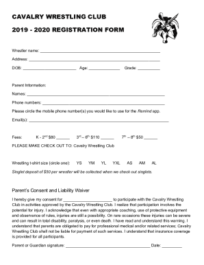 Fillable Online registration form and waiver 2019-2020 Fax Email Print ...