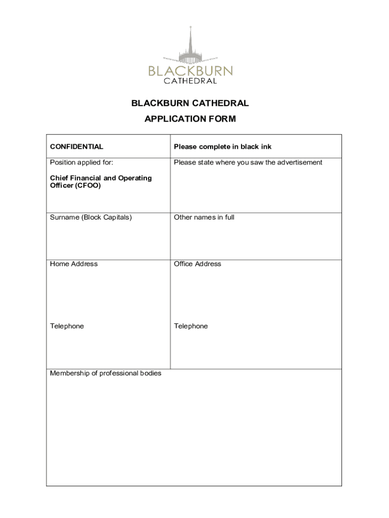 Fillable Online BLACKBURN CATHEDRAL APPLICATION FORM Fax Email Print ...