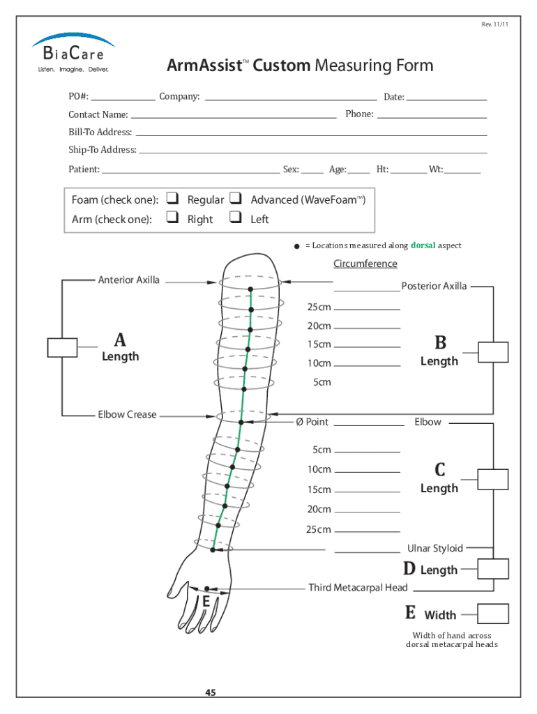 Fillable Online Body Works Compression - BiaCare ArmAssist Custom ...