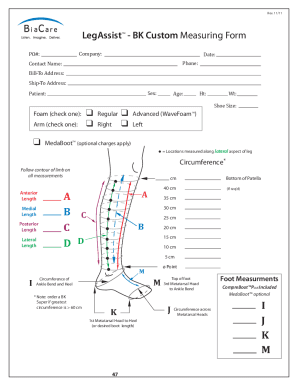 Fillable Online Body Works Compression - BiaCare LegAssist BK Custom ...