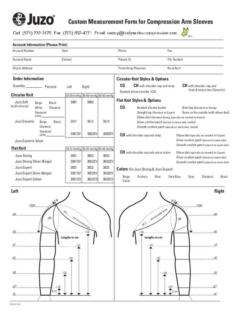 Fillable Online Juzo Custom Order Form - Fill Online, Printable ...