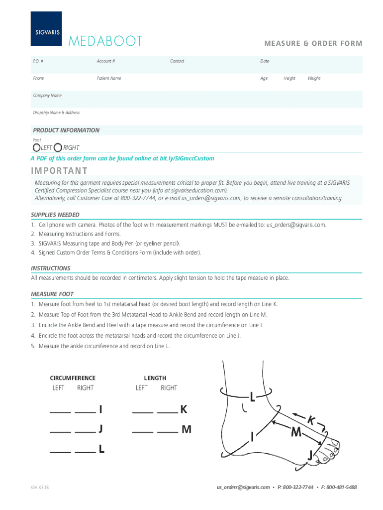 Fillable Online Body Works Compression - Sigvaris Medaboot Measure ...