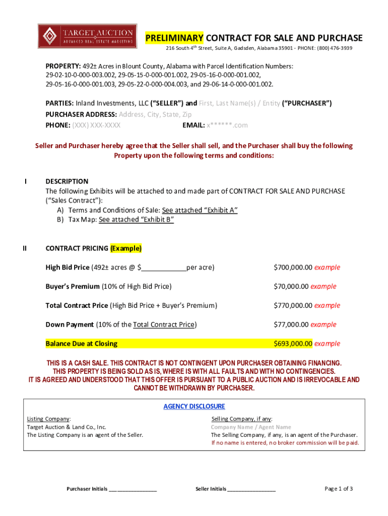 Fillable Online PRELIMINARY CONTRACT FOR SALE AND PURCHASE Fax Email ...