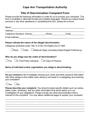 Fillable Online APPENDIX C: TITLE VI Civil Rights Complaint Form Fax ...