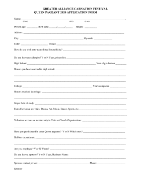 Fillable Online 2020 Carnation Queen Application Form.docx Fax Email ...