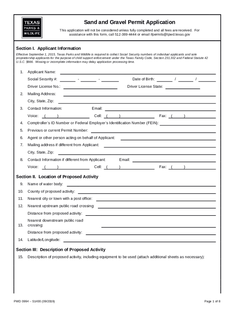Sand and Gravel Permit Application Doc Template | pdfFiller