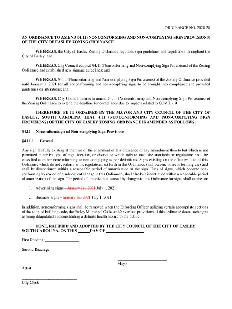 Fillable Online AN ORDINANCE TO AMEND 4.11 (NONCONFORMING ... - City of Easley Fax Email Print ...