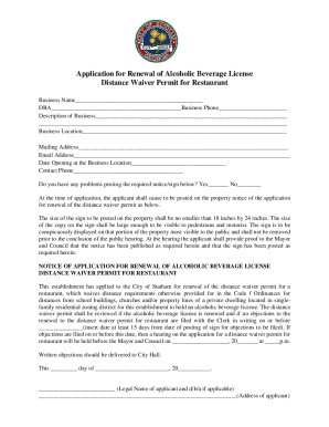 Fillable Online Renewal of Distant Waiver Permit for Restaurant Fax ...