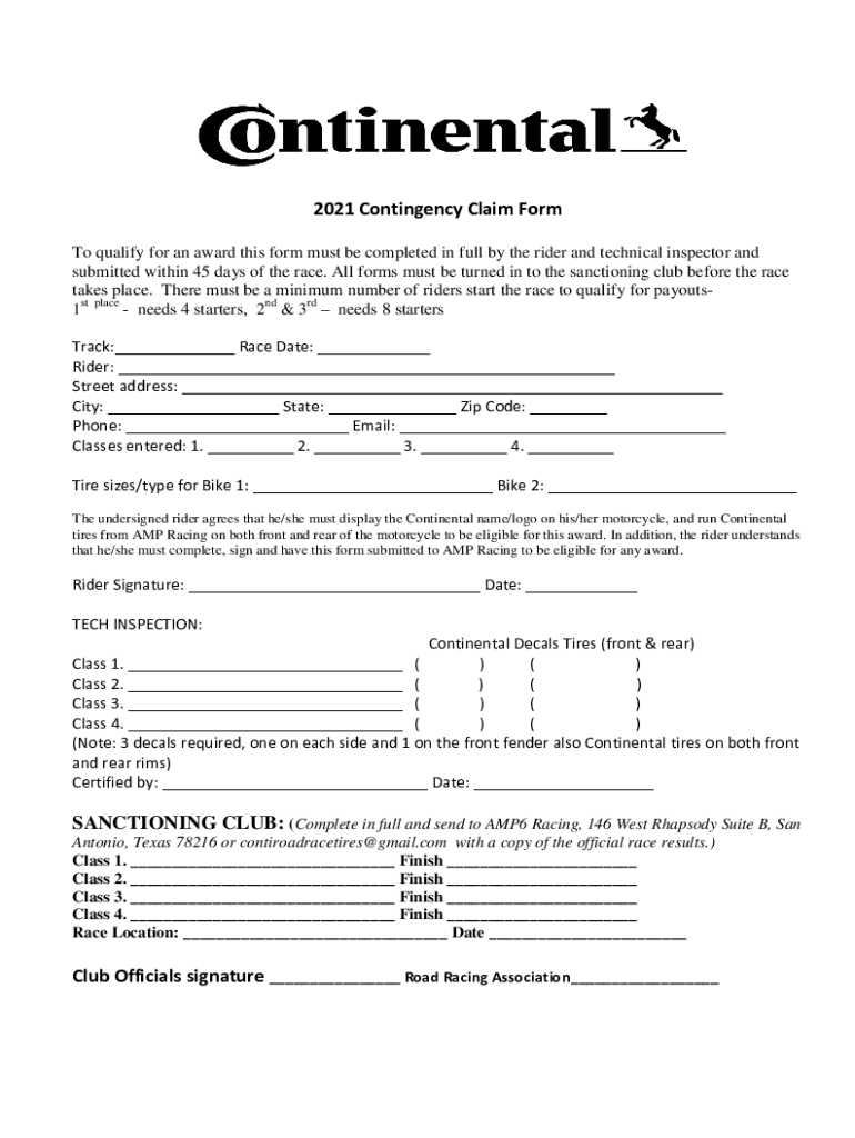 Fillable Online 2021 Solo Contingency Claim Form - Sports Car Club of ...