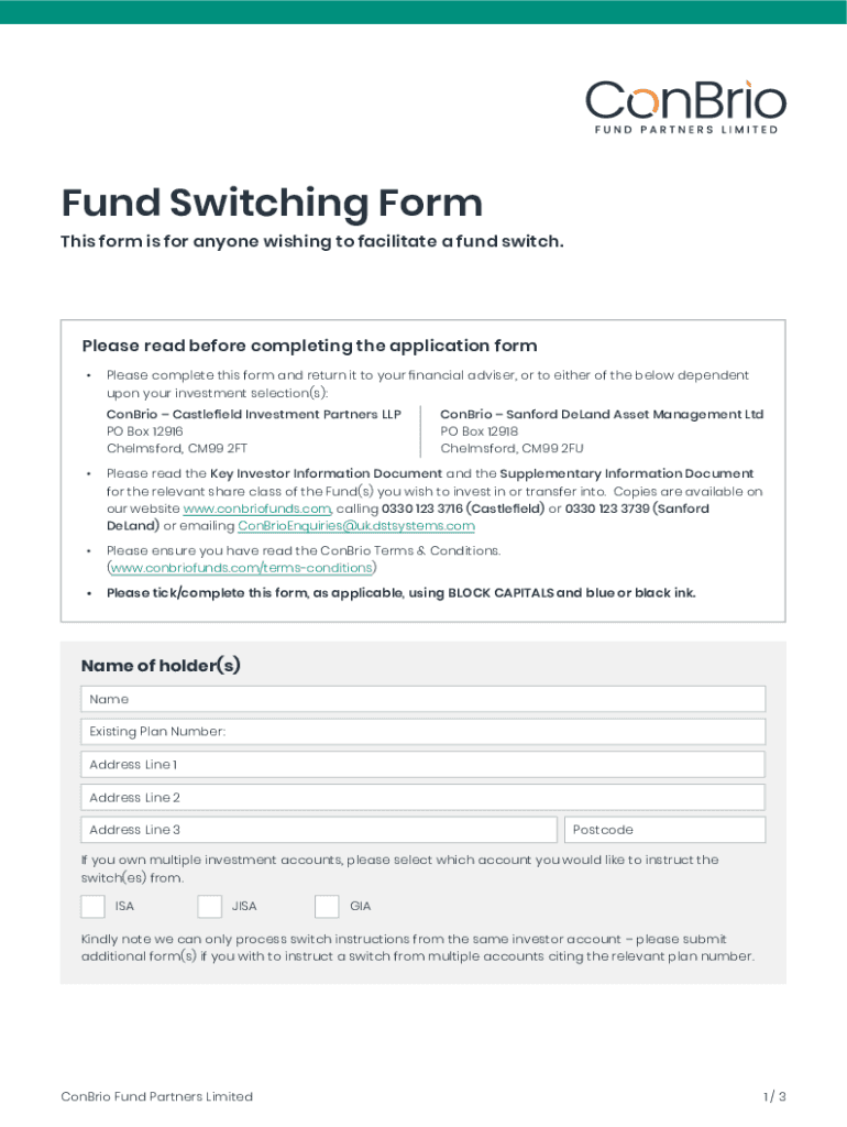 Fillable Online Fund Switching Form Fax Email Print - pdfFiller