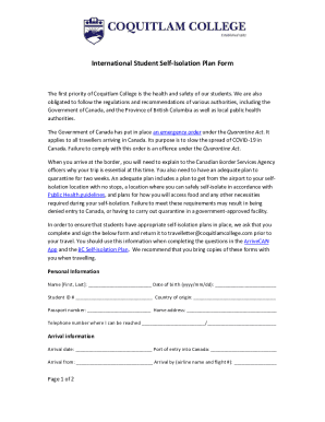Fillable Online International Student Self-Isolation Plan Form Fax ...