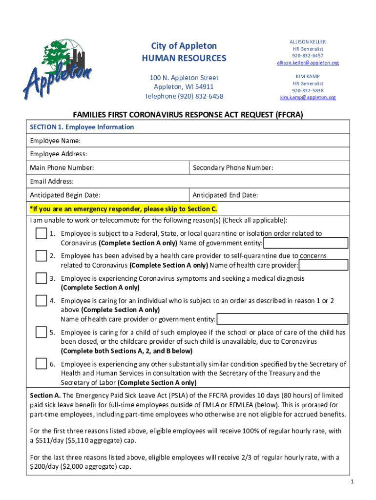 Fillable Online City of Appleton - Human Resources, 100 N Appleton St ...