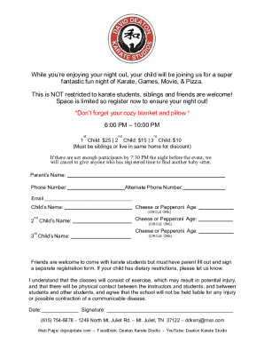 Fillable Online Parent's Night Out Form - Mt. Juliet Fax Email Print ...