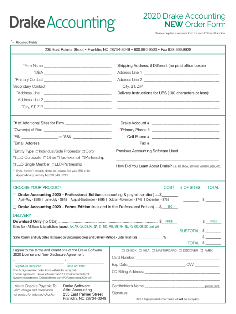 Fillable Online Drake AccountingForms Edition Order FormDrake Ventures ...