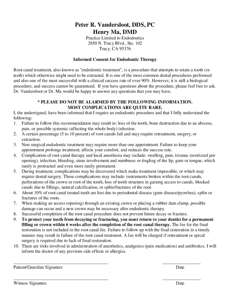 Fillable Online Dr. Peter R. Vandersloot, DDSEndodontist in Tracy, CAUS ...